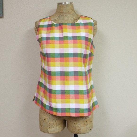 Talbots | Tops | Talbots Sleevelss Silk Top 2 Plaid Orange Green | Poshmark